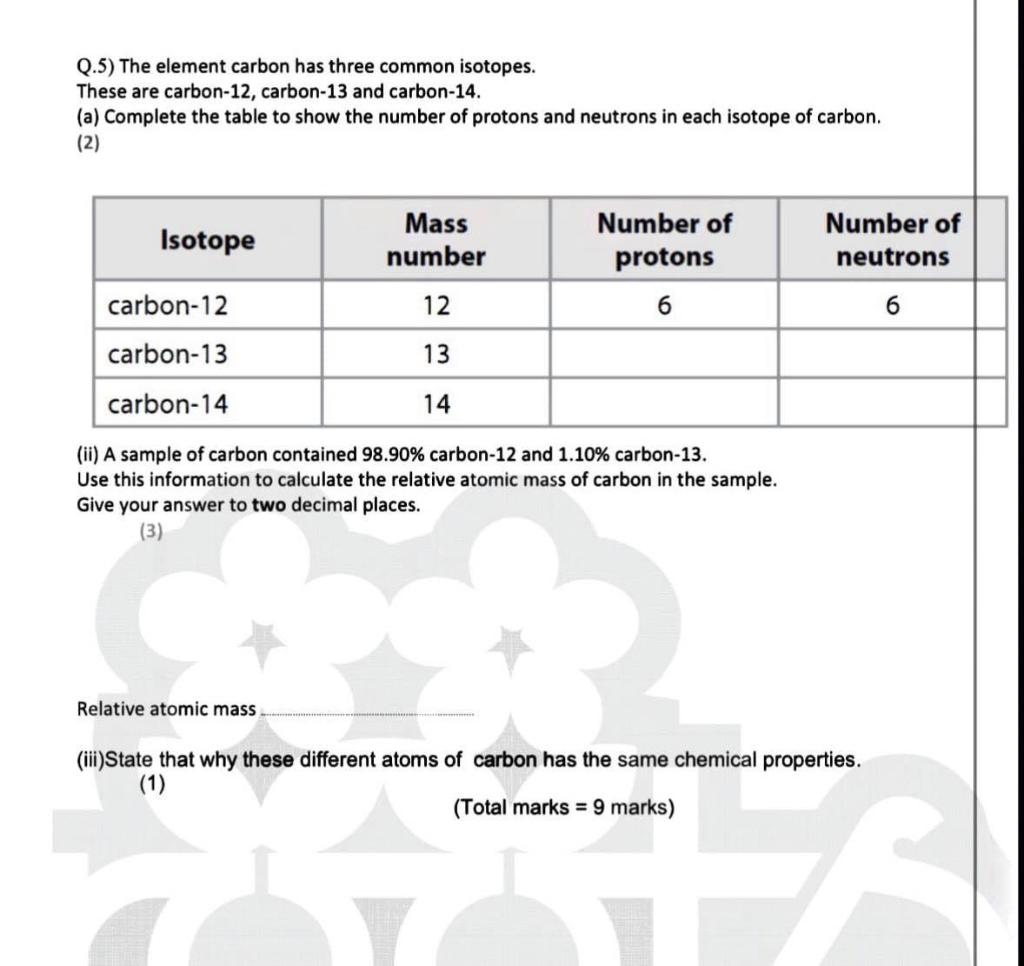 Solved Q.5) The element carbon has three common isotopes. | Chegg.com