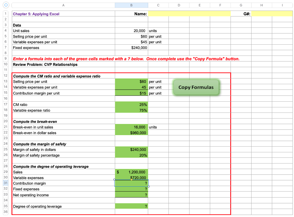 Solved A B с D E F G H 1 1 Chapter 5: Applying Excel Name: | Chegg.com