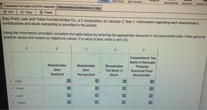 Solved Split Horiz Split Verticalerau Spreadsheet Calculator | Chegg.com