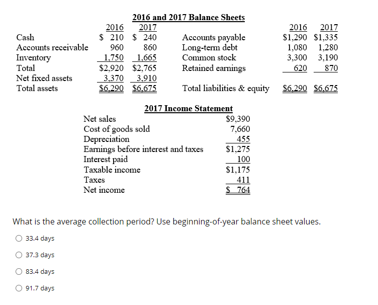 Solved What is the average collection period? Use | Chegg.com