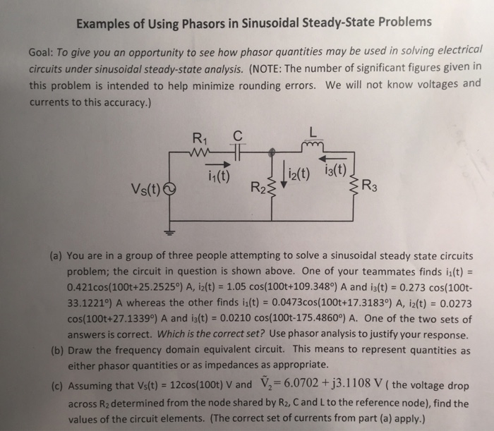 Solved Examples of Using Phasors in Sinusoidal Steady-State | Chegg.com