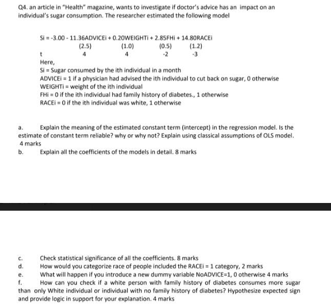 Solved 04. an article in "Health" magazine, wants to | Chegg.com