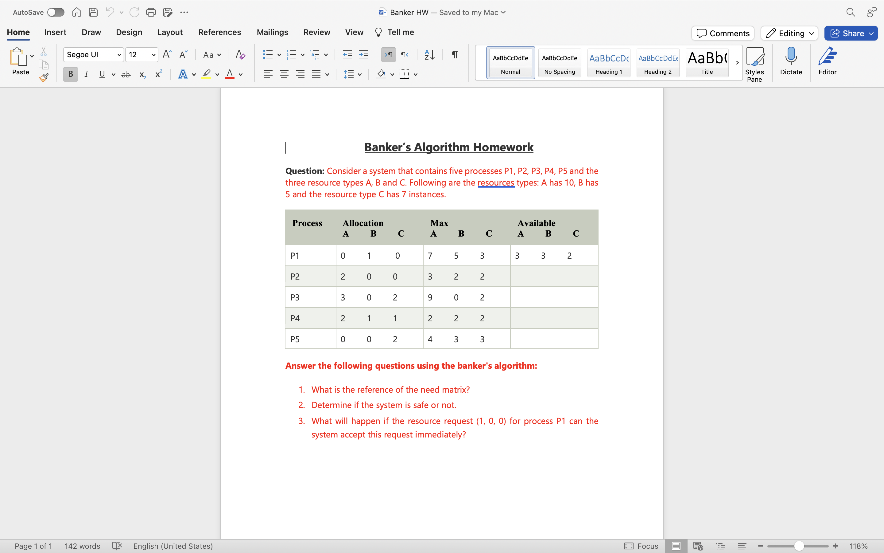 Solved Banker's Algorithm Homework Question: Consider a | Chegg.com