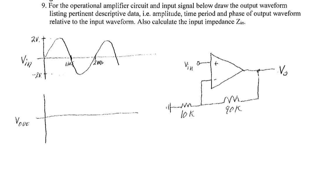 Solved 9. For the operational amplifier circuit and input | Chegg.com