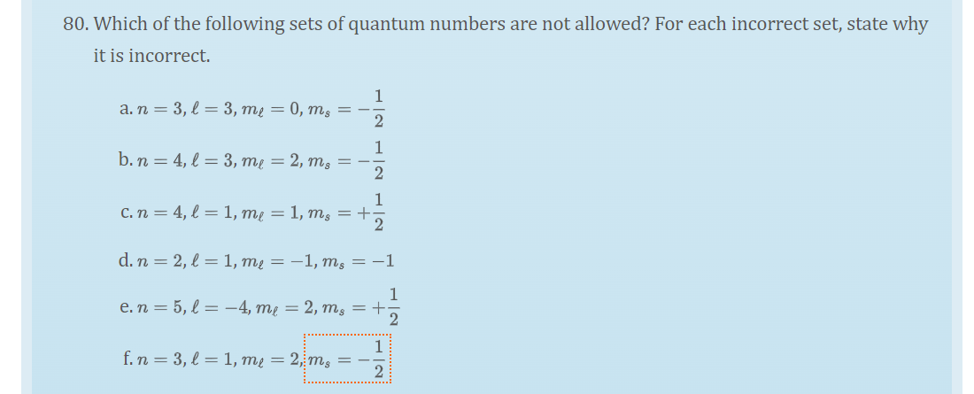 Solved 80. Which of the following sets of quantum numbers | Chegg.com