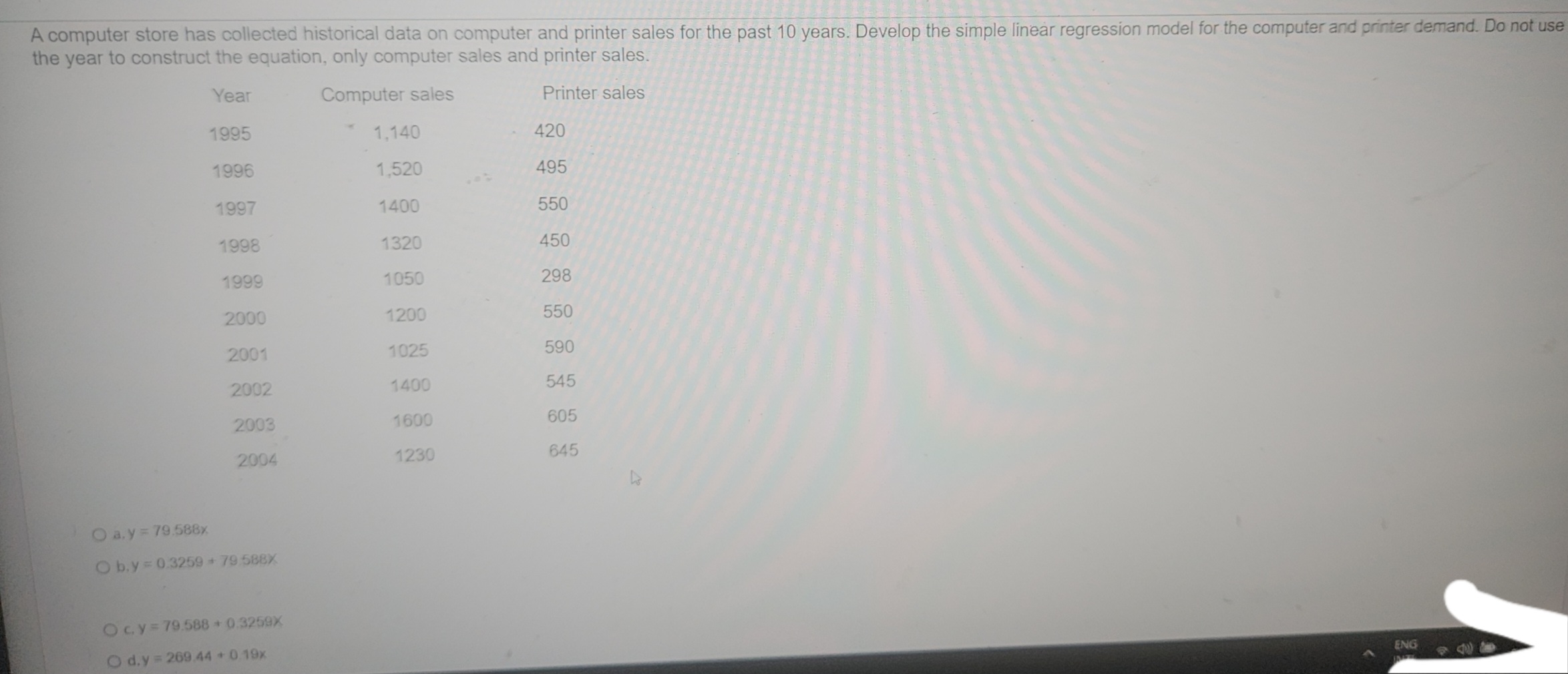 Solved A computer store has collected historical data on | Chegg.com