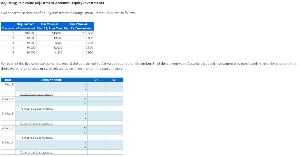 Solved Adjusting Fair Value Adjustment Account-Equity | Chegg.com