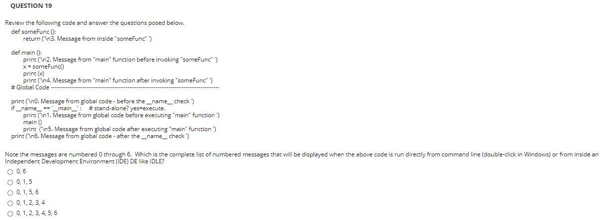 Solved QUESTION 19 Review the following code and answer the | Chegg.com