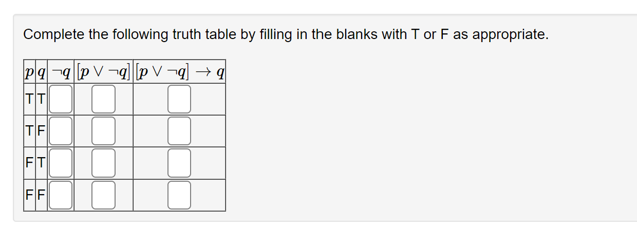 Solved Complete the following truth table by filling in the | Chegg.com