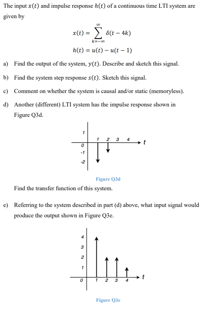 Solved The input x(t) and impulse response h(t) of a | Chegg.com