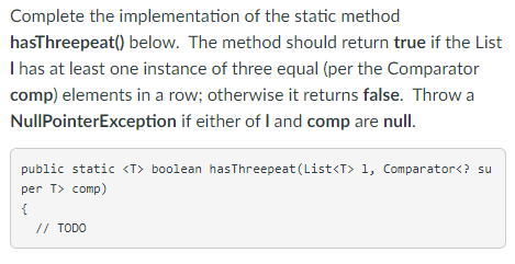 Solved Complete the implementation of the static method | Chegg.com