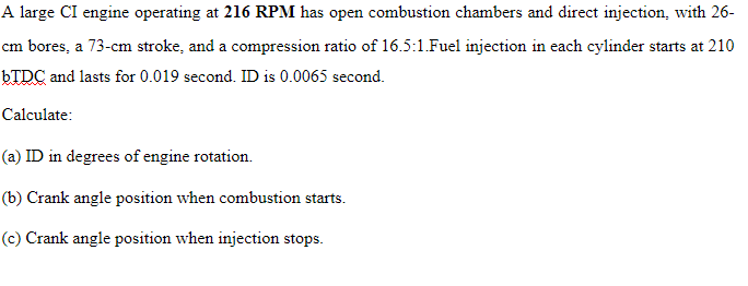 Solved A large CI engine operating at 216 RPM has open | Chegg.com