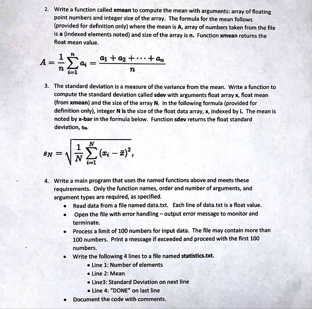 Solved 2. Write a function called xmean to compute the mean | Chegg.com