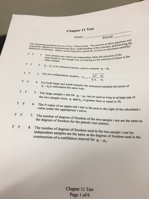Solved The following questions are in a True/False format. | Chegg.com