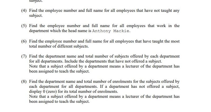 Solved The queries listed below must be implemented as | Chegg.com