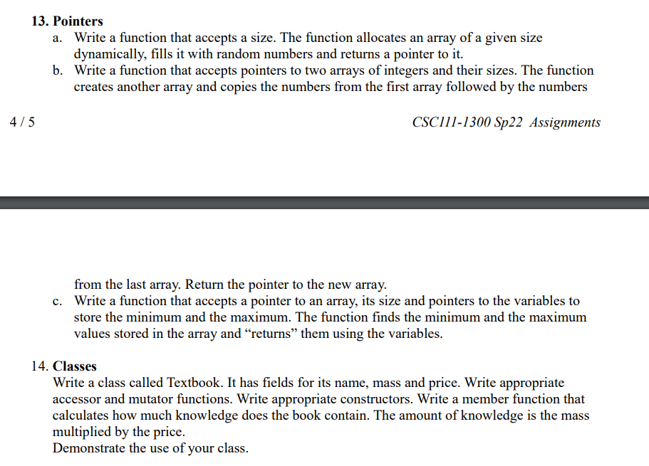 Solved 13. Pointers a. Write a function that accepts a size. | Chegg.com