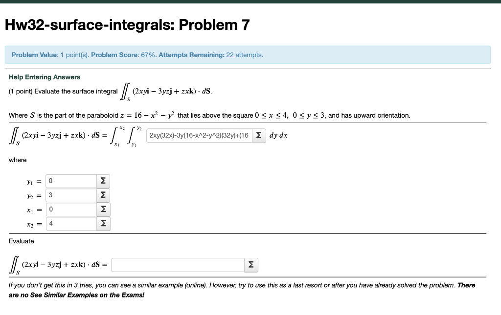 Solved Hw32-surface-integrals: Problem 7 Problem Value: 1 | Chegg.com