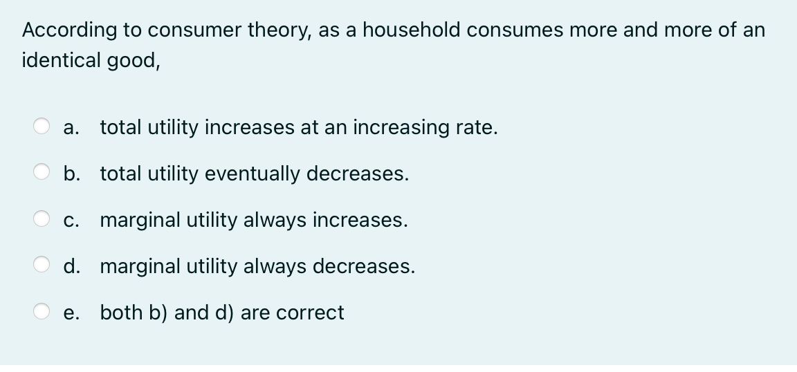 Solved According to consumer theory, as a household consumes | Chegg.com