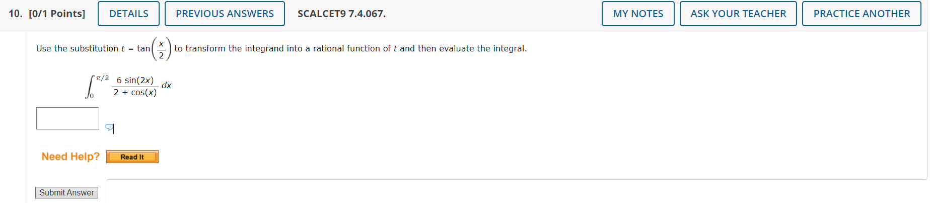 Solved Use the substitution t=tan(2x) to transform the | Chegg.com