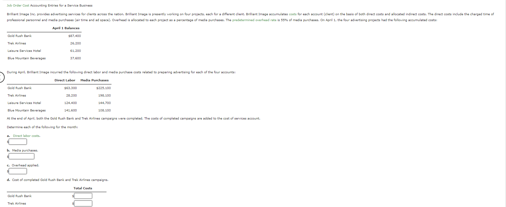 Solved At the end of April, both the Gold Rush Bank and Trek | Chegg.com