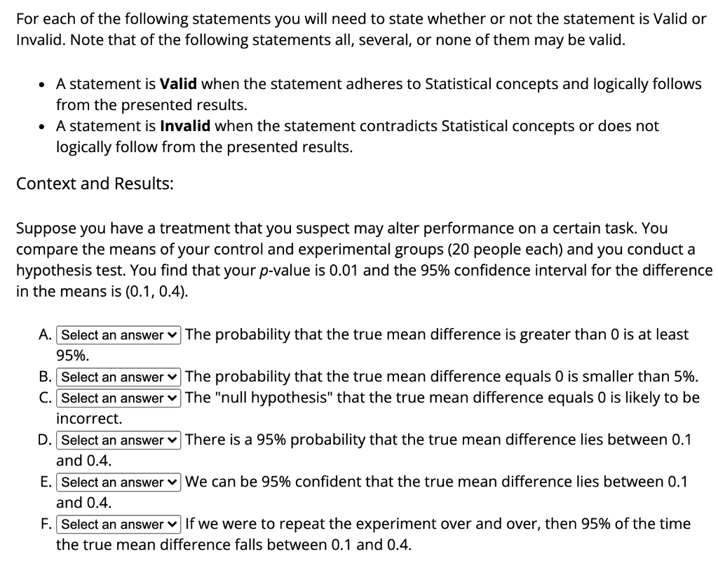 Solved For each of the following statements you will need to | Chegg.com