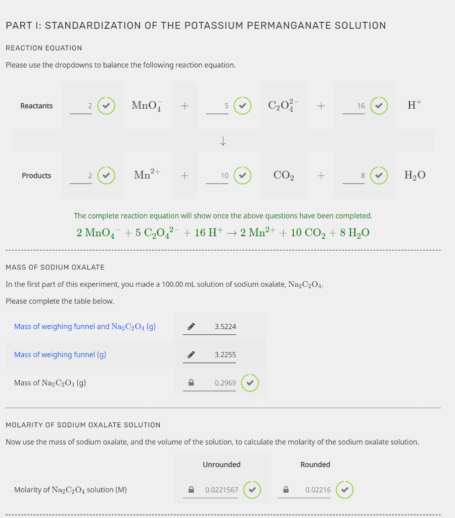 Solved PART I: STANDARDIZATION OF THE POTASSIUM PERMANGANATE | Chegg.com
