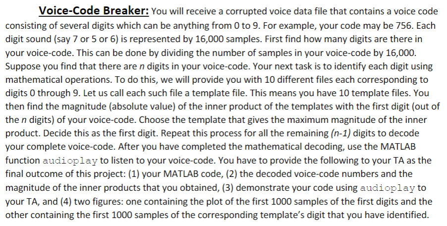 Solved Voice-Code Breaker: You will receive a corrupted | Chegg.com