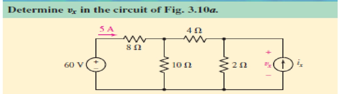 [Solved]: Determine v_(x) in the circuit of Fig. 3.10a.