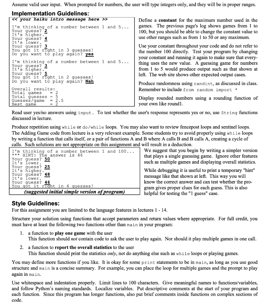 Solved This assignment focuses on while loops and random | Chegg.com