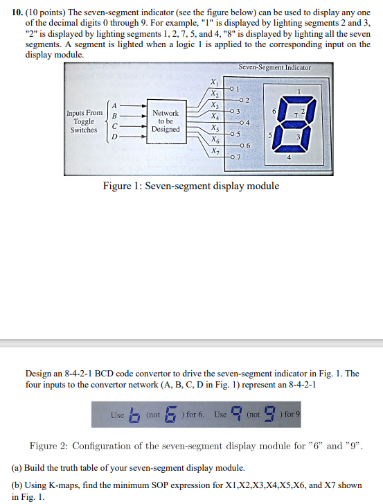 Solved 10. (10 points) The seven-segment indicator (see the | Chegg.com