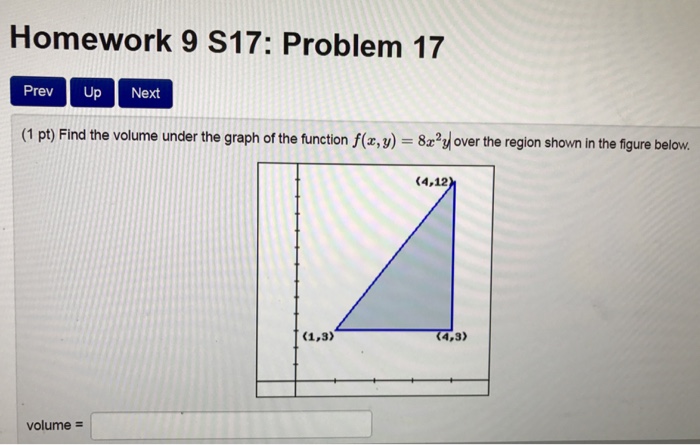Solved Find the volume under the graph of the function f (x, | Chegg.com