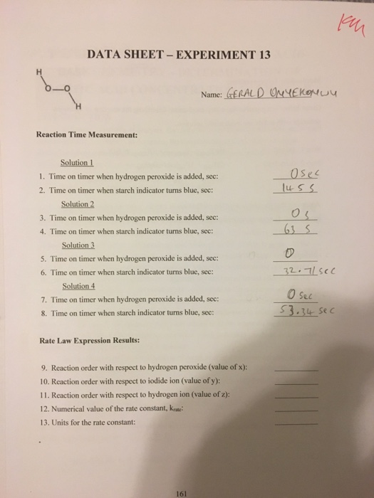 DATA SHEET EXPERIMENT 13 Name: GERALD CNYEkovuu | Chegg.com