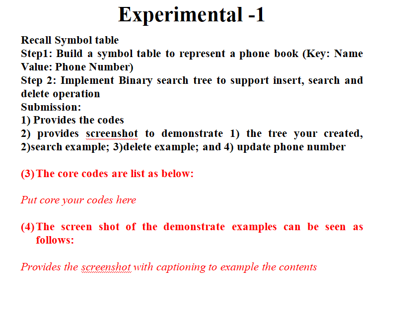 Solved Experimental -1 Recall Symbol table Step1: Build a | Chegg.com
