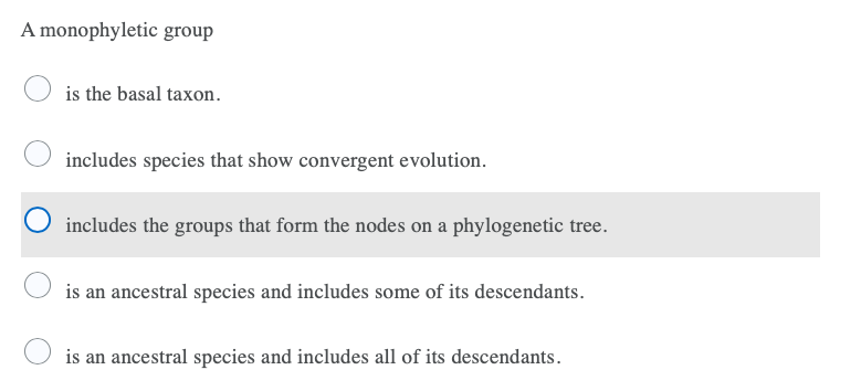Solved A monophyletic group is the basal taxon. includes | Chegg.com