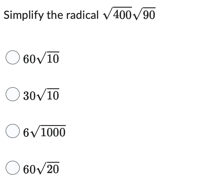 Solved Simplify the radical 40090 6010 3010 61000 6020 | Chegg.com