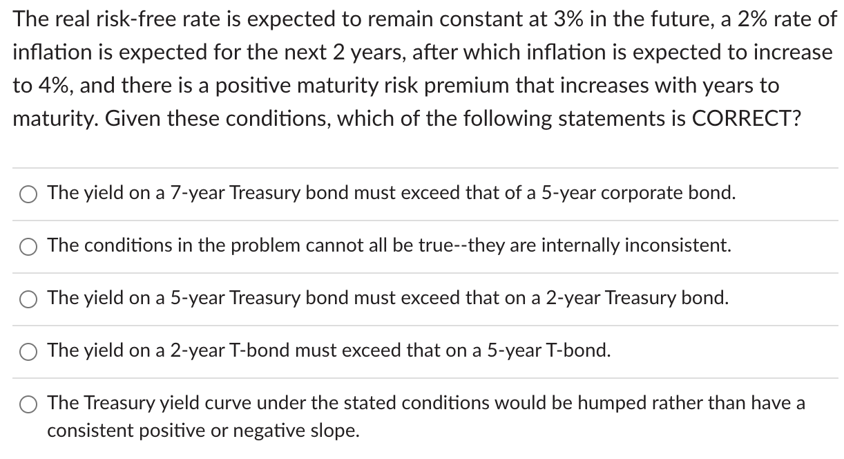 Solved The real risk-free rate is expected to remain | Chegg.com