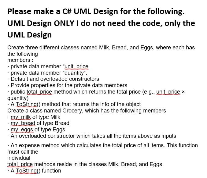 Solved Please make a C# UML Design for the following. UML | Chegg.com