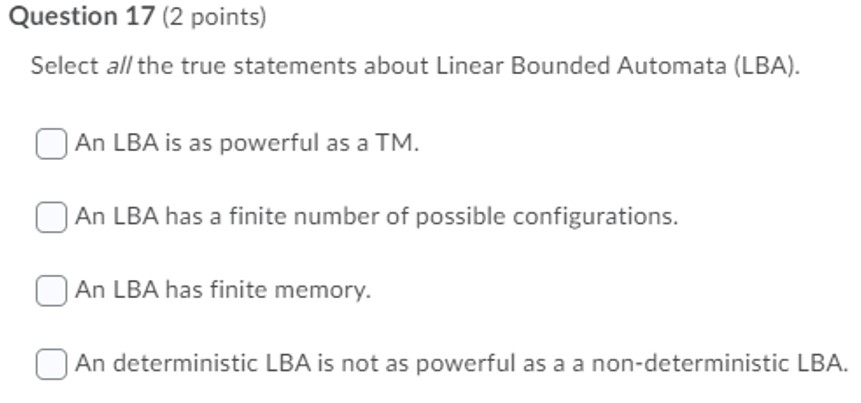 Solved Question 17 (2 points) Select all the true statements | Chegg.com