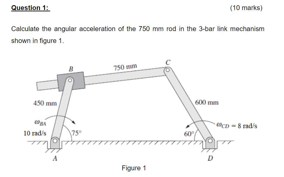 Solved Calculate the angular acceleration of the 750 mm rod | Chegg.com