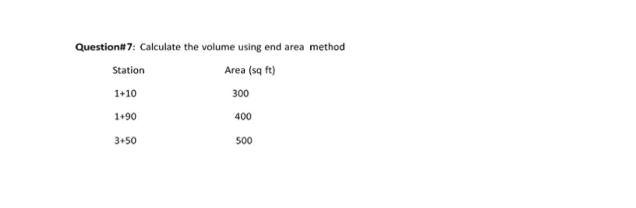 Solved Question\#7: Calculate the volume using end area | Chegg.com