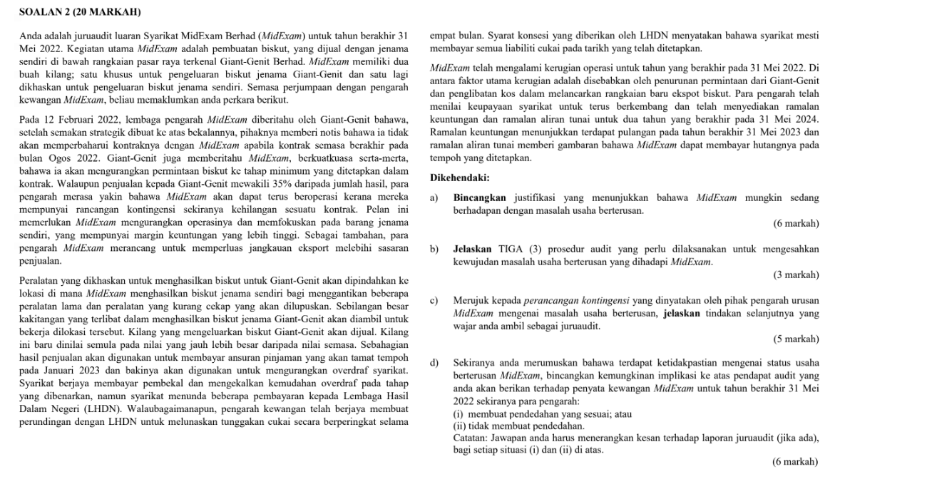 SOALAN 2 (20 MARKAH) empat bulan. Syarat konsesi yang | Chegg.com