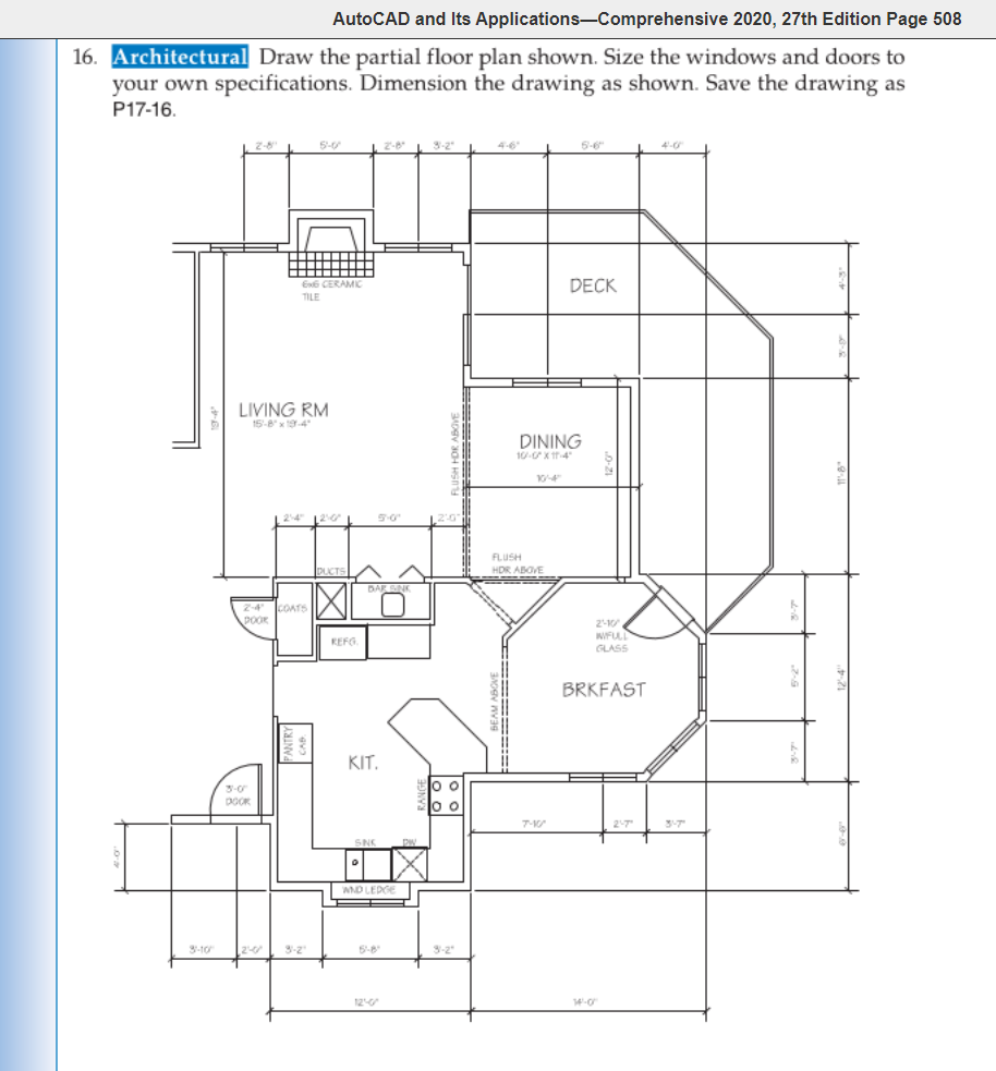 Solved 16. Architectural Draw the partial floor plan shown. | Chegg.com