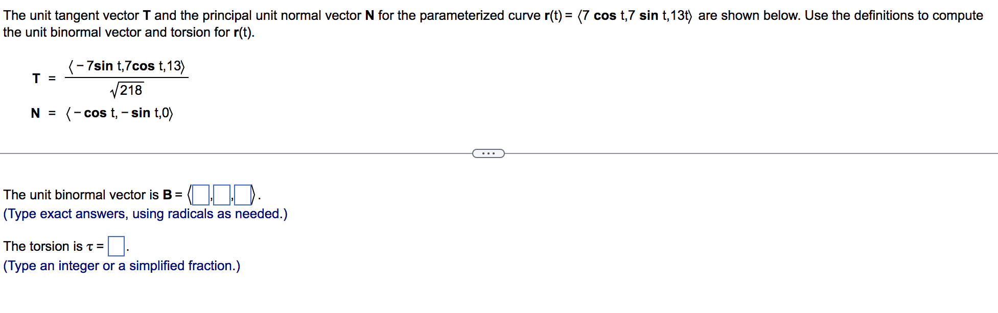 Solved The unit tangent vector T and the principal unit | Chegg.com