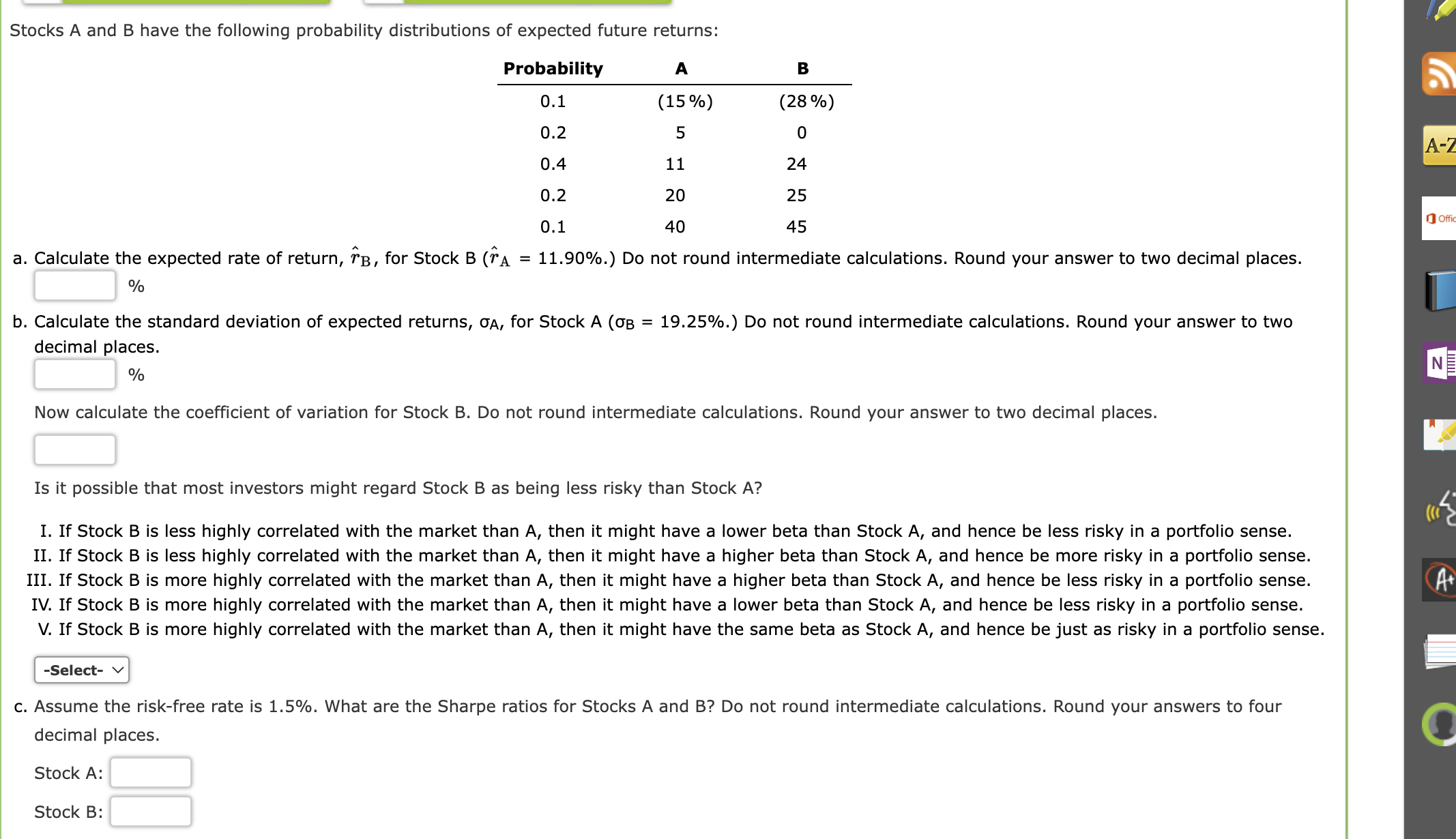 Solved Stocks A and B have the following probability | Chegg.com