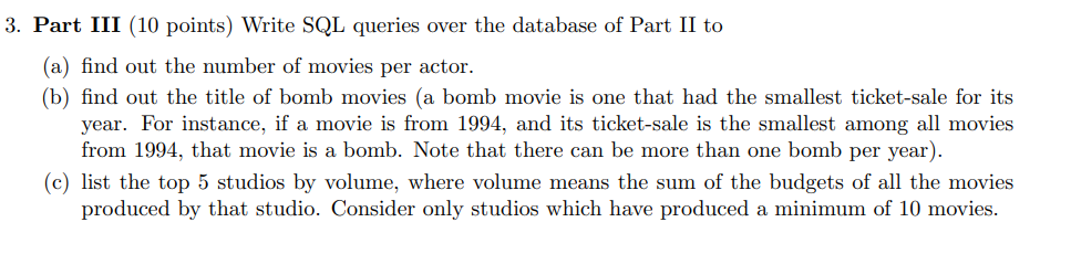 Solved Part III (10 points) Write SQL queries over the | Chegg.com