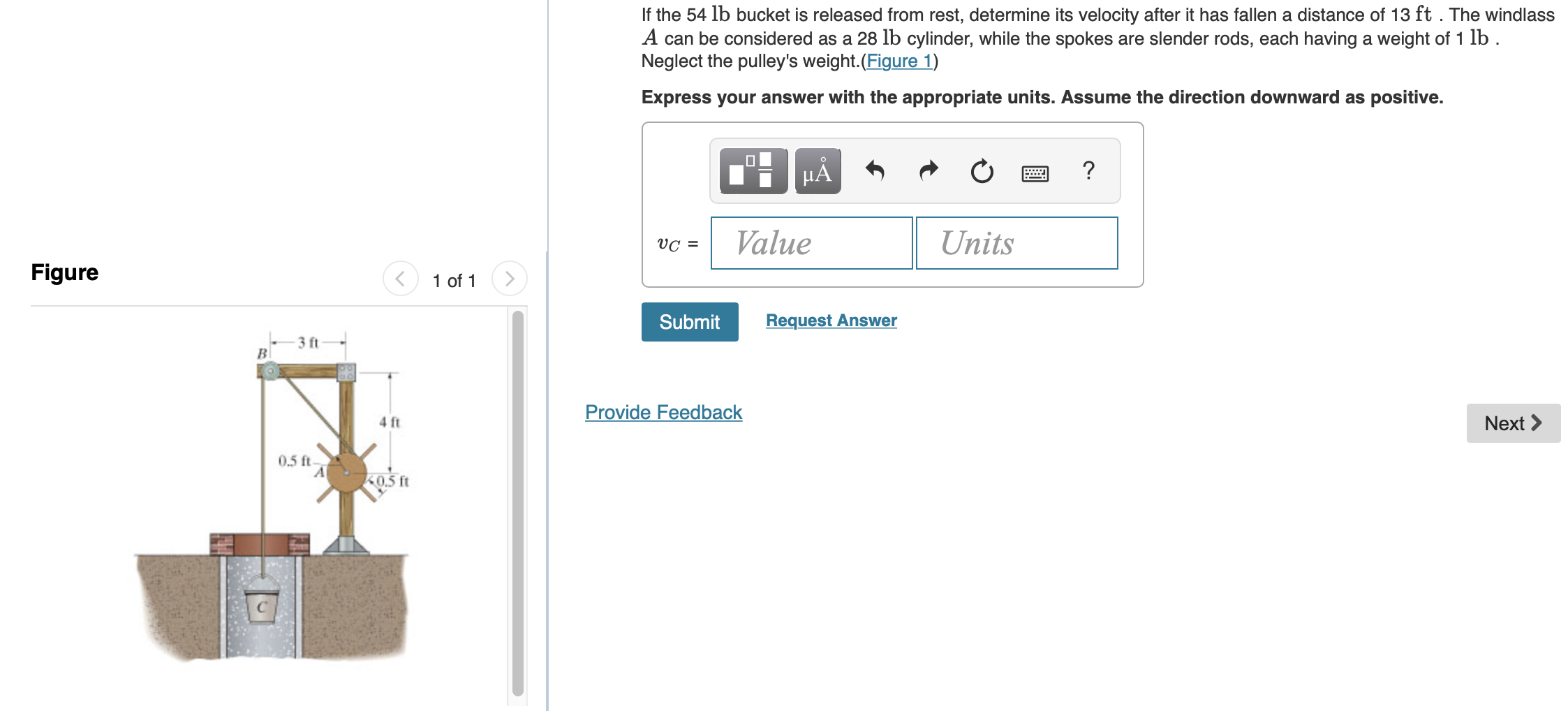 Solved If the 54lb bucket is released from rest, determine | Chegg.com