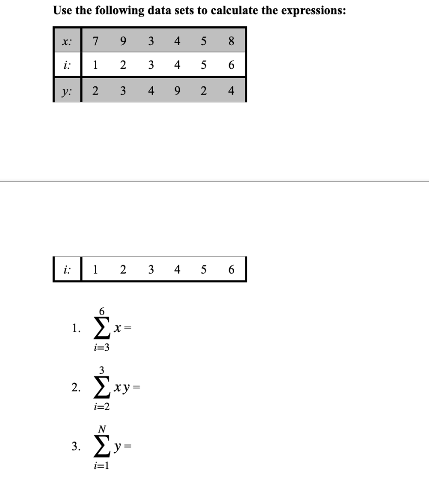 Solved Use the following data sets to calculate the | Chegg.com