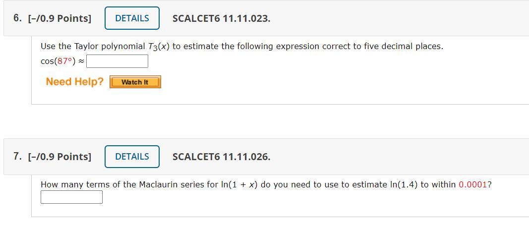 Solved 1. [0/0.9 Points] DETAILS PREVIOUS ANSWERS SCALCET6 | Chegg.com