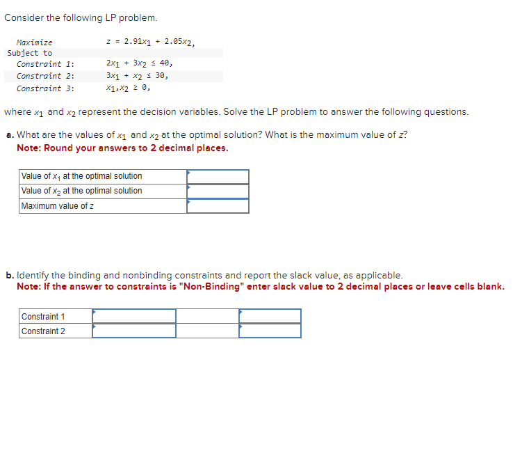 Solved Consider the following LP problem. where x1 and x2 | Chegg.com