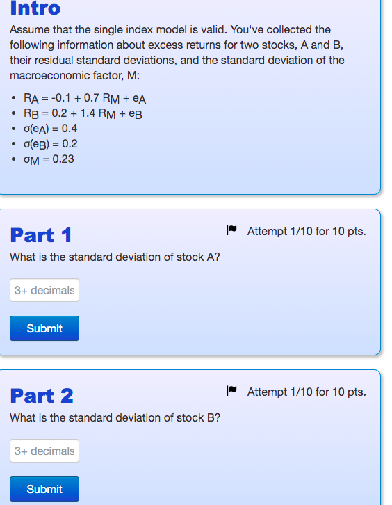Solved Intro Assume that the single index model is valid. | Chegg.com